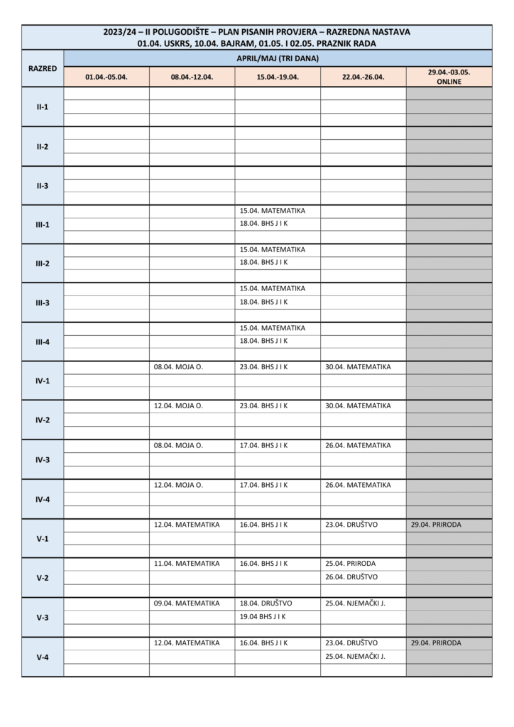 Nastava – OŠ "Grbavica II", Sarajevo